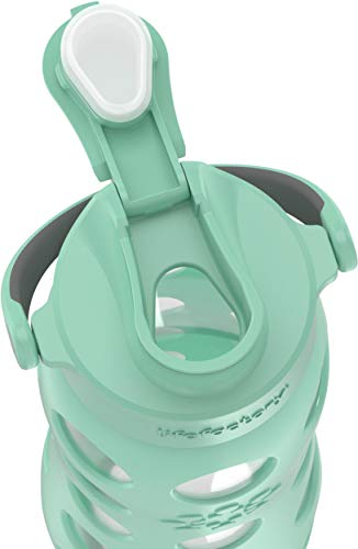 Lifefactory 22-Ounce Glass Water Bottle with Active Flip Cap and Protective Silicone Sleeve, Mint