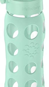 Lifefactory 22-Ounce Glass Water Bottle with Active Flip Cap and Protective Silicone Sleeve, Mint