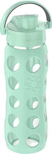 Lifefactory 22-Ounce Glass Water Bottle with Active Flip Cap and Protective Silicone Sleeve, Mint