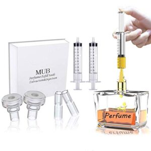 mub perfume refill pump tools, perfume dispenser with adapter tools for perfumes transfer to empty bottles, include 2 syringe for replacement