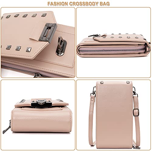 Leather Crossbody Bags for Women, Fashion Cell Phone Shoulder Bag Wallet Small Purse with Card Slot & Long Strap (Black)