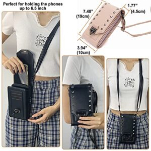 Leather Crossbody Bags for Women, Fashion Cell Phone Shoulder Bag Wallet Small Purse with Card Slot & Long Strap (Black)