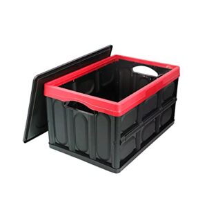 guozi 30 liter collapsible storage bin with lid, durable plastic folding storage crate, stackable storage box organizer container for keepsake toy photos office nursery wardrobe bookshelf etc.