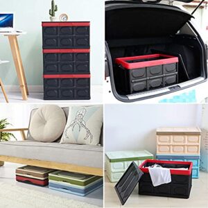 GUOZI 30 Liter Collapsible Storage Bin with Lid, Durable Plastic Folding Storage Crate, Stackable Storage Box Organizer Container for Keepsake Toy Photos Office Nursery Wardrobe Bookshelf etc.