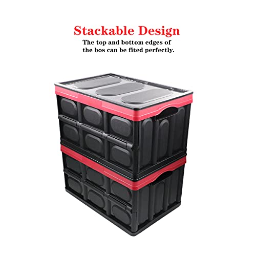 GUOZI 30 Liter Collapsible Storage Bin with Lid, Durable Plastic Folding Storage Crate, Stackable Storage Box Organizer Container for Keepsake Toy Photos Office Nursery Wardrobe Bookshelf etc.