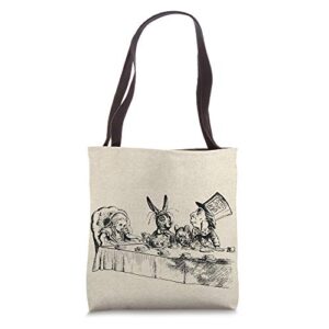 alice in wonderland mad hatter vintage illustration tote bag