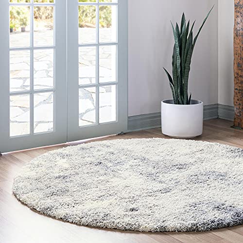 Rugs.com Soft Touch Shag Collection Round Rug – 6 Ft Round Pebble Gray Shag Rug Perfect for Kitchens, Dining Rooms