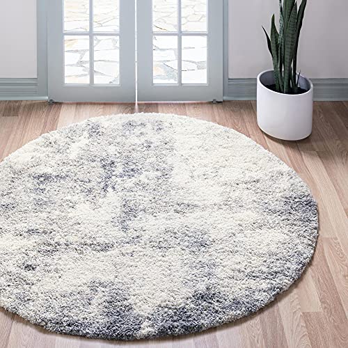 Rugs.com Soft Touch Shag Collection Round Rug – 6 Ft Round Pebble Gray Shag Rug Perfect for Kitchens, Dining Rooms