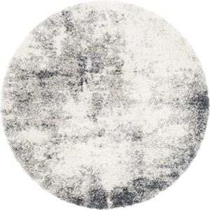 Rugs.com Soft Touch Shag Collection Round Rug – 6 Ft Round Pebble Gray Shag Rug Perfect for Kitchens, Dining Rooms