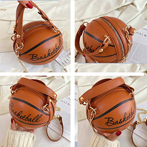 Fozehlad Women Basketball Shaped Shoulder Handbag Cute Mini CrossBody Bag Girls Messenger Tote PU Leather Round Coin Purse