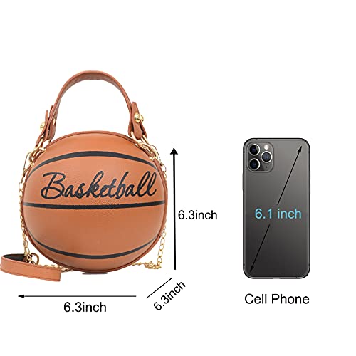 Fozehlad Women Basketball Shaped Shoulder Handbag Cute Mini CrossBody Bag Girls Messenger Tote PU Leather Round Coin Purse