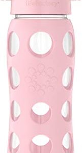 Lifefactory 22-Ounce Glass Water Bottle with Active Flip Cap and Protective Silicone Sleeve, Desert Rose