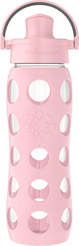 Lifefactory 22-Ounce Glass Water Bottle with Active Flip Cap and Protective Silicone Sleeve, Desert Rose