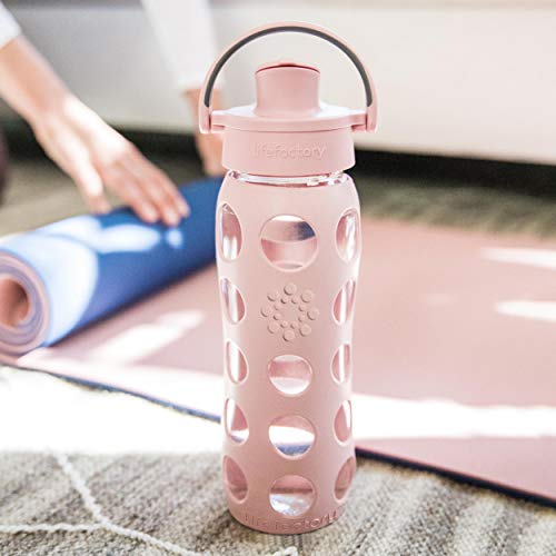 Lifefactory 22-Ounce Glass Water Bottle with Active Flip Cap and Protective Silicone Sleeve, Desert Rose