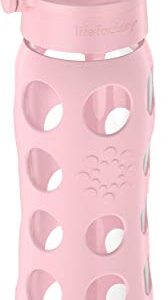 Lifefactory 22-Ounce Glass Water Bottle with Active Flip Cap and Protective Silicone Sleeve, Desert Rose