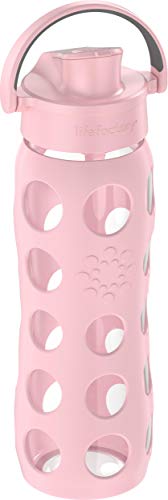 Lifefactory 22-Ounce Glass Water Bottle with Active Flip Cap and Protective Silicone Sleeve, Desert Rose