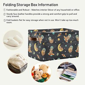 xigua Cute Space Sloths Rectangular Storage Bin Canvas Square Storage Basket with Handles for Home,Office,Books,Nursery,Kid's Toys,Closet & Laundry