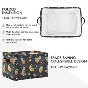 xigua Cute Space Sloths Rectangular Storage Bin Canvas Square Storage Basket with Handles for Home,Office,Books,Nursery,Kid's Toys,Closet & Laundry