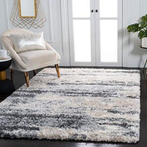 safavieh fontana shag collection 9′ x 12′ grey/ivory fnt853g modern non-shedding living room bedroom dining room entryway plush 2-inch thick area rug