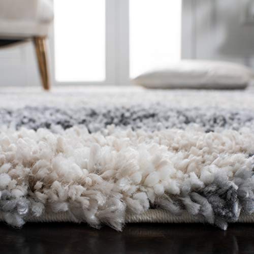 SAFAVIEH Fontana Shag Collection 9' x 12' Grey/Ivory FNT853G Modern Non-Shedding Living Room Bedroom Dining Room Entryway Plush 2-inch Thick Area Rug