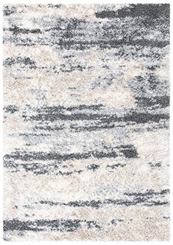 SAFAVIEH Fontana Shag Collection 9' x 12' Grey/Ivory FNT853G Modern Non-Shedding Living Room Bedroom Dining Room Entryway Plush 2-inch Thick Area Rug