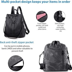 Poopy Women Multifunctional Soft Leather Handbag Purses Shoulder Backpack Crossbody Zipper Bag with Pocket (black)