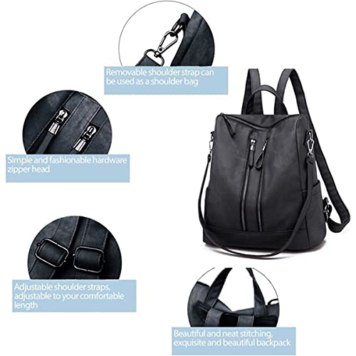 Poopy Women Multifunctional Soft Leather Handbag Purses Shoulder Backpack Crossbody Zipper Bag with Pocket (black)