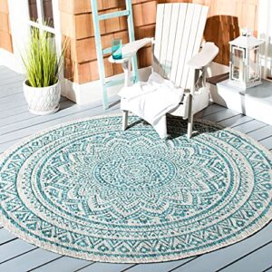 safavieh courtyard collection 5’3″ round light grey / teal cy8734 indoor/-outdoor-waterproof easy-cleaning patio backyard mudroom area-rug