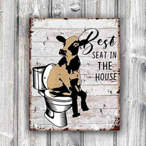 akeke Best Seat in The House Cow Funny Bathroom Quote Retro Farmhouse Wood Wall Art Decor Gift Idea for Friend Family Office/Home Bathroom