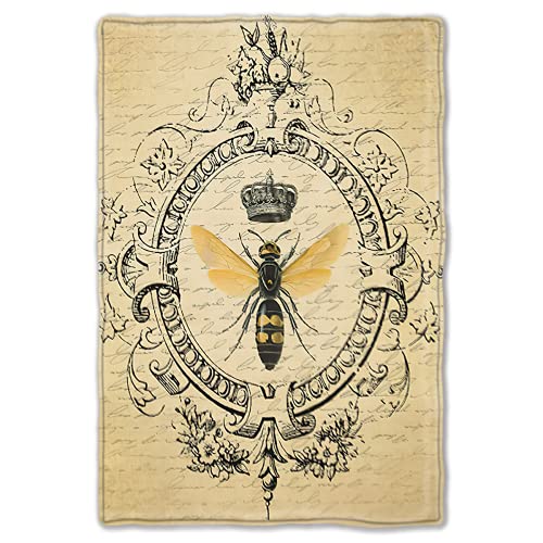 Modern Vintage French Queen Bee Throw Blanket Warm Ultra-Soft Micro Fleece Blanket for Bed Couch Living Room