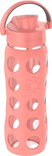 Lifefactory 22-Ounce Glass Water Bottle with Active Flip Cap and Protective Silicone Sleeve, Cantaloupe