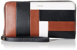 fossil women’s jori leather zip around wallet wallet, neutral patchwork