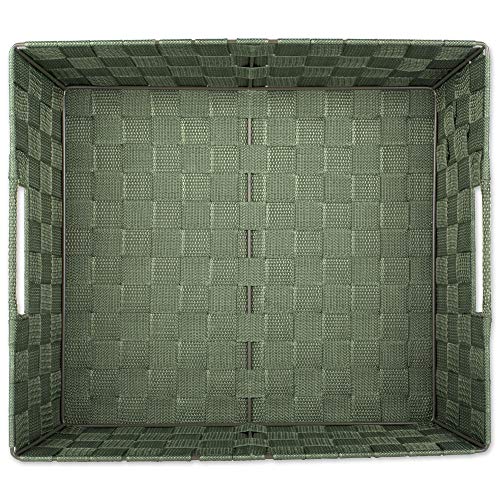 Set of 2 Green Trapezoid Basket Weave Nylon Storage Bin 15"