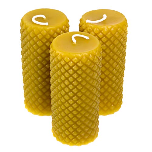 Alternative Imagination 100% Pure Beeswax Diamond Pillar Candles (2x4 Inch), 3 Pack, 20 Hour Burn Time, Hand-Poured, Made in USA (Yellow)