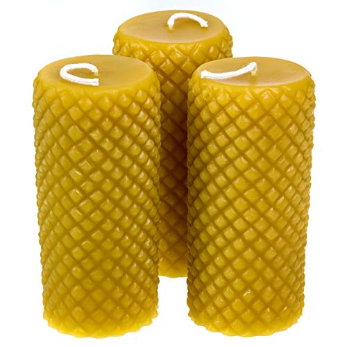 Alternative Imagination 100% Pure Beeswax Diamond Pillar Candles (2x4 Inch), 3 Pack, 20 Hour Burn Time, Hand-Poured, Made in USA (Yellow)