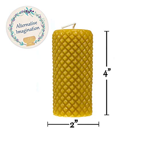 Alternative Imagination 100% Pure Beeswax Diamond Pillar Candles (2x4 Inch), 3 Pack, 20 Hour Burn Time, Hand-Poured, Made in USA (Yellow)