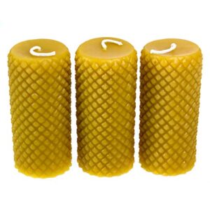 Alternative Imagination 100% Pure Beeswax Diamond Pillar Candles (2x4 Inch), 3 Pack, 20 Hour Burn Time, Hand-Poured, Made in USA (Yellow)