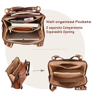 Banuce Fashion Leather Convertible Backpack Purse for Women Small Shoulder Bag School Daypack Brown