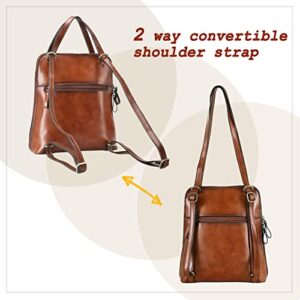 Banuce Fashion Leather Convertible Backpack Purse for Women Small Shoulder Bag School Daypack Brown