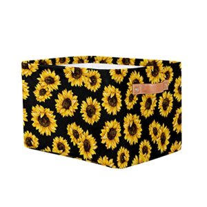 sunflower storage baskets bin, collapsible canvas fabric storage bin decorative baskets toy organizer rectangle storage boxes with handles for home shelves nursery,1pack