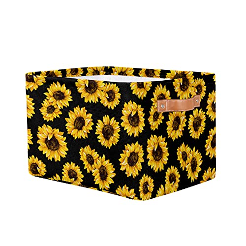 Sunflower Storage Baskets Bin, Collapsible Canvas Fabric Storage Bin Decorative Baskets Toy Organizer Rectangle Storage Boxes with Handles for Home Shelves Nursery,1Pack