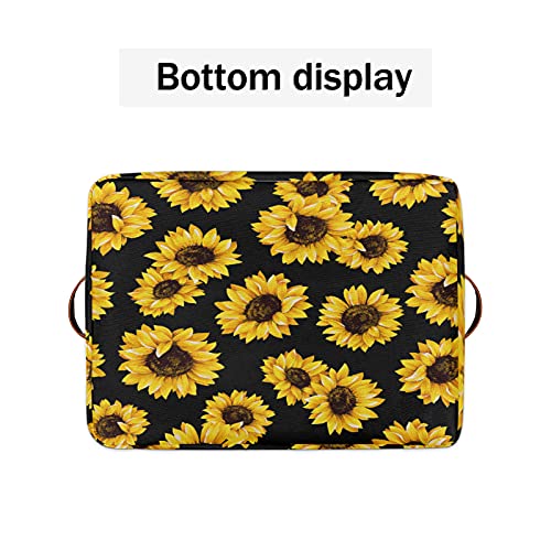 Sunflower Storage Baskets Bin, Collapsible Canvas Fabric Storage Bin Decorative Baskets Toy Organizer Rectangle Storage Boxes with Handles for Home Shelves Nursery,1Pack