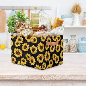 Sunflower Storage Baskets Bin, Collapsible Canvas Fabric Storage Bin Decorative Baskets Toy Organizer Rectangle Storage Boxes with Handles for Home Shelves Nursery,1Pack