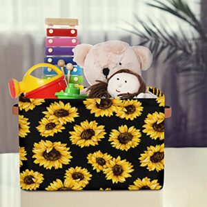 Sunflower Storage Baskets Bin, Collapsible Canvas Fabric Storage Bin Decorative Baskets Toy Organizer Rectangle Storage Boxes with Handles for Home Shelves Nursery,1Pack