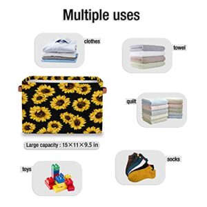 Sunflower Storage Baskets Bin, Collapsible Canvas Fabric Storage Bin Decorative Baskets Toy Organizer Rectangle Storage Boxes with Handles for Home Shelves Nursery,1Pack