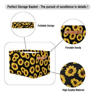 Sunflower Storage Baskets Bin, Collapsible Canvas Fabric Storage Bin Decorative Baskets Toy Organizer Rectangle Storage Boxes with Handles for Home Shelves Nursery,1Pack