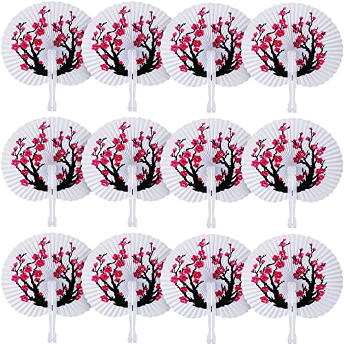 Chinese Japanese Cherry Blossom Hand Fans Paper Folding Fans for Wedding, Japanese Room Decor, Chinese Lunar New Year, Birthday Party, Baby Shower, Music Festival, Parade(20 Pcs)