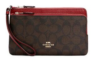 coach signature pvc double zip wallet (im/brown 1941 red)