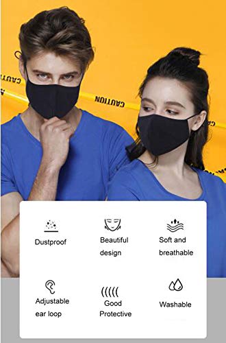 5 Pack Ice Cotton (synthon) Fashion Protective Mask, Unisex Dust Ice Cotton Shield, Reusable Single Layer Ice Cotton Fabric Comfortable Mask, Washable and Breathable(Black)