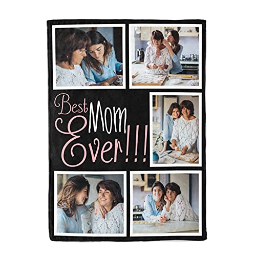 Birthday Gifts for Mom Custom Photo Blanket Personalized Blanket with 5 Pictures Best Mom Ever Customized Gifts for Mom Grandma, 15 Colors Available, 40"x60"